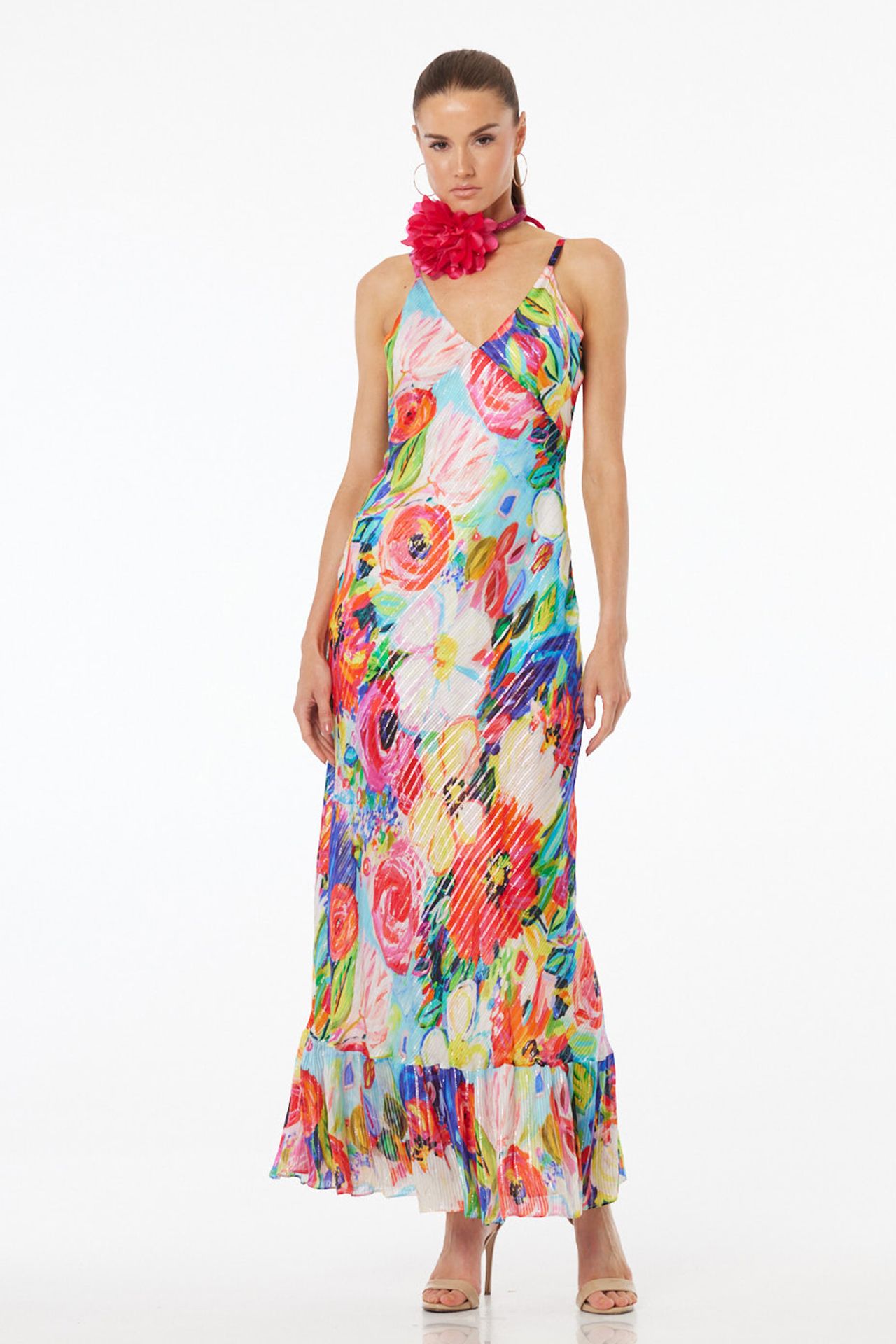 Qishma HY-W103 Bernadette Blue Multicolor Floral Print Maxi Dress | Ooh ...